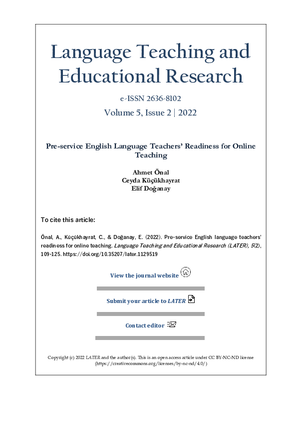 (PDF) Pre-Service English Language Teachers’ Readiness for Online Teaching