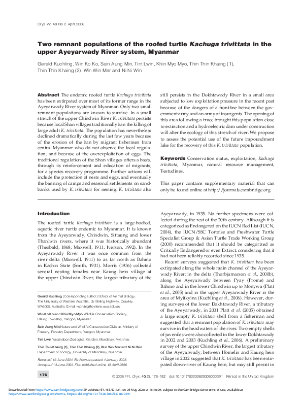 (PDF) Two remnant populations of the roofed turtle Kachuga trivittata ...