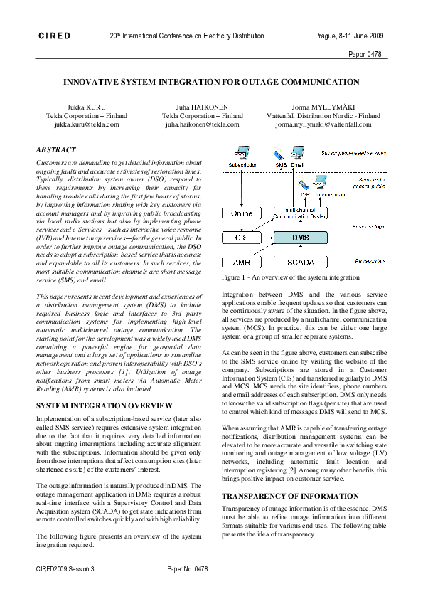 (PDF) Innovative system integration for outage communication
