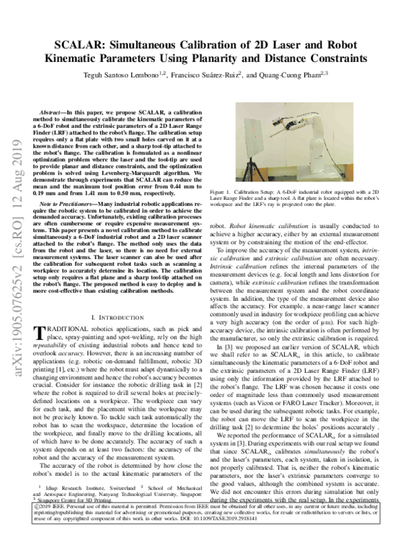 (PDF) SCALAR: Simultaneous Calibration of 2-D Laser and Robot Kinematic Parameters Using ...