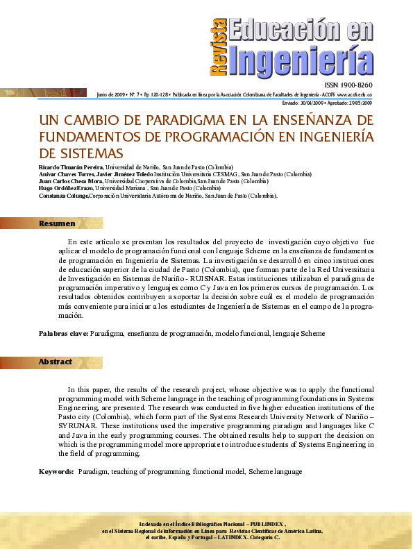 (PDF) Un cambio de paradigma en la enseñanza de fundamentos de programación en ingeniería de ...