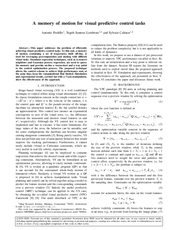 (PDF) A memory of motion for visual predictive control tasks