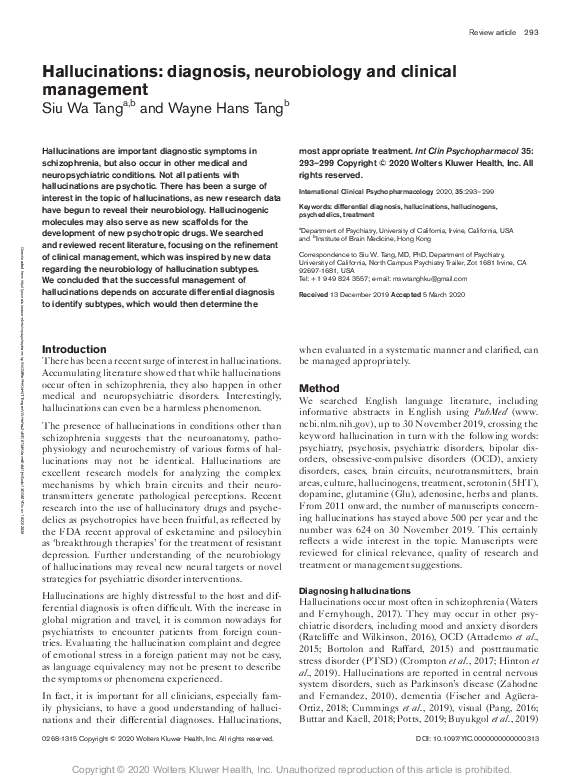 (PDF) Hallucinations: diagnosis, neurobiology and clinical management