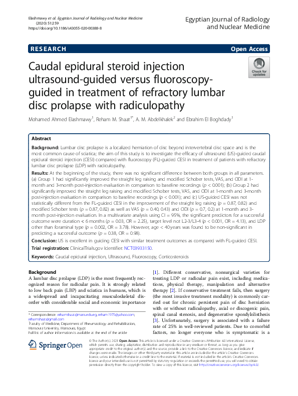 (PDF) Caudal epidural steroid injection ultrasound-guided versus ...