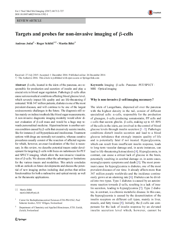 (PDF) Targets and probes for non-invasive imaging of β-cells