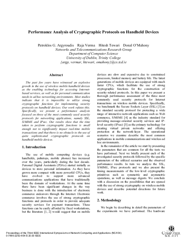 Pdf Performance Analysis Of Cryptographic Protocols On Handheld Devices Raja Verma