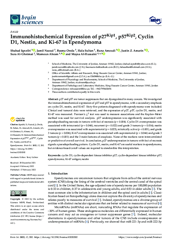 (PDF) Immunohistochemical Expression of p27Kip1, p57Kip2, Cyclin D1 ...