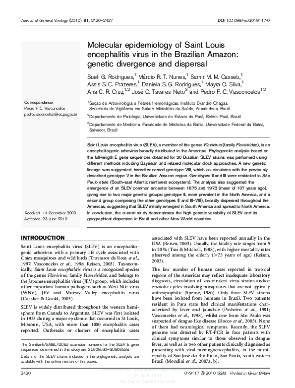 (PDF) Molecular epidemiology of Saint Louis encephalitis virus in the ...