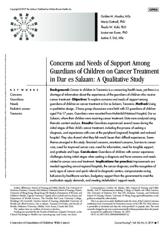 (PDF) Concerns and Needs of Support Among Guardians of Children on ...