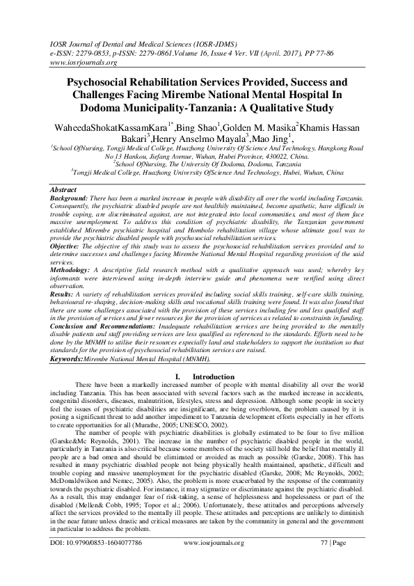 (PDF) Psychosocial Rehabilitation Services Provided, Success And ...
