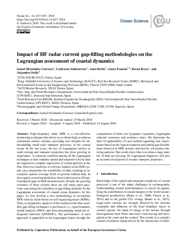 (PDF) Impact of HF radar current gap-filling methodologies on the Lagrangian assessment of ...