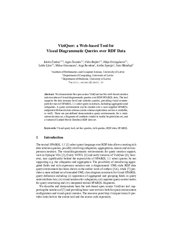 (PDF) ViziQuer: Visual Query Tool for RDF Data