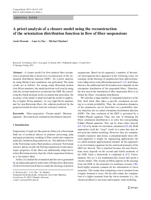 (PDF) A priori analysis of a closure model using the reconstruction of ...
