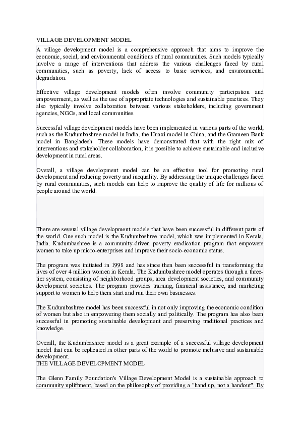 (DOC) VILLAGE DEVELOPMENT MODEL