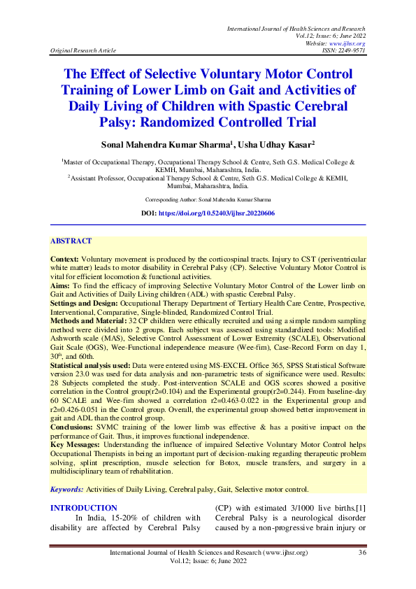(PDF) The Effect of Selective Voluntary Motor Control Training of Lower ...