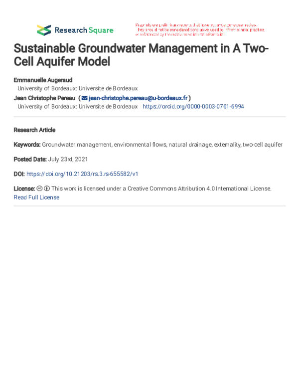 (PDF) Sustainable Groundwater Management in A Two-Cell Aquifer Model