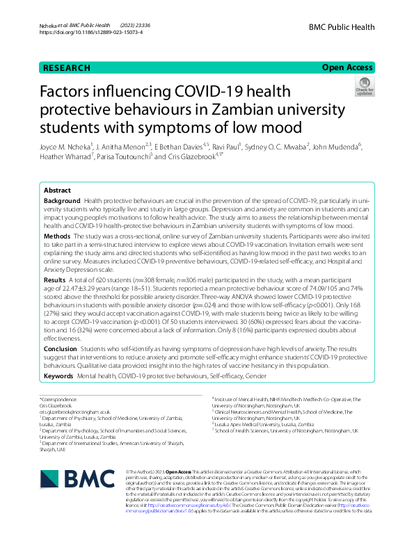 (PDF) Factors Influencing COVID-19 Health Protective Behaviours in ...