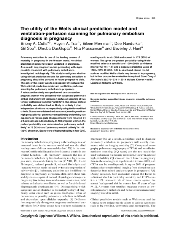 (PDF) The utility of the Wells clinical prediction model and ...