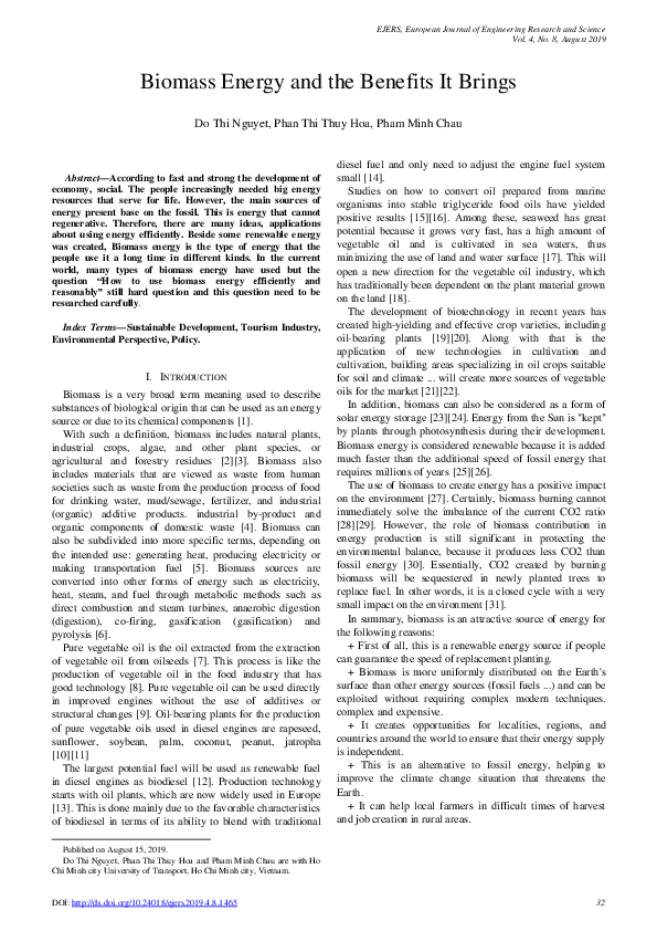 (PDF) Biomass Energy and the Benefits It Brings
