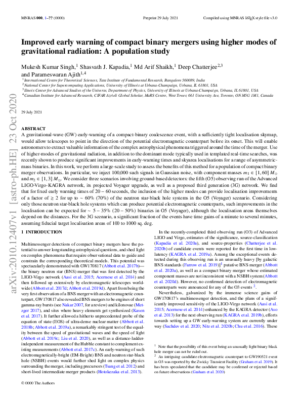 (PDF) Improved early warning of compact binary mergers using higher modes of gravitational ...