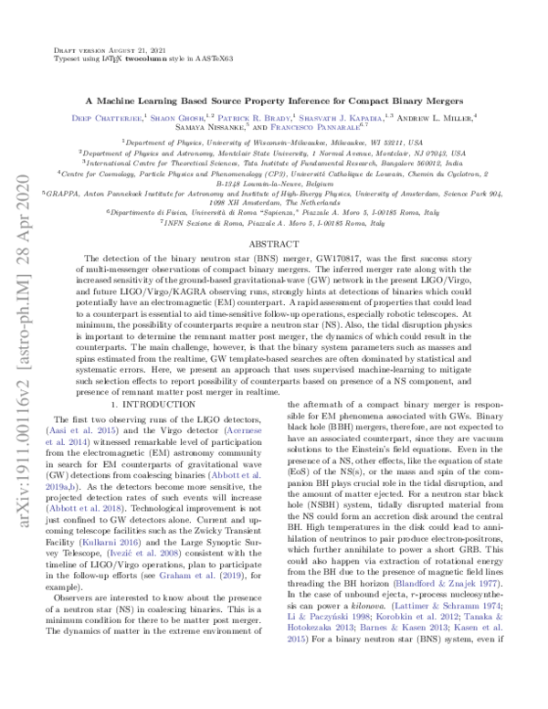 (PDF) A Machine Learning-based Source Property Inference for Compact Binary Mergers | Deep ...