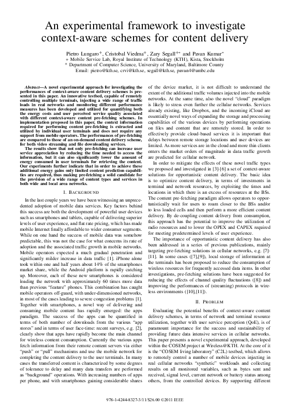 (PDF) An Experimental Framework to Investigate Context-Aware Schemes for Content Delivery ...