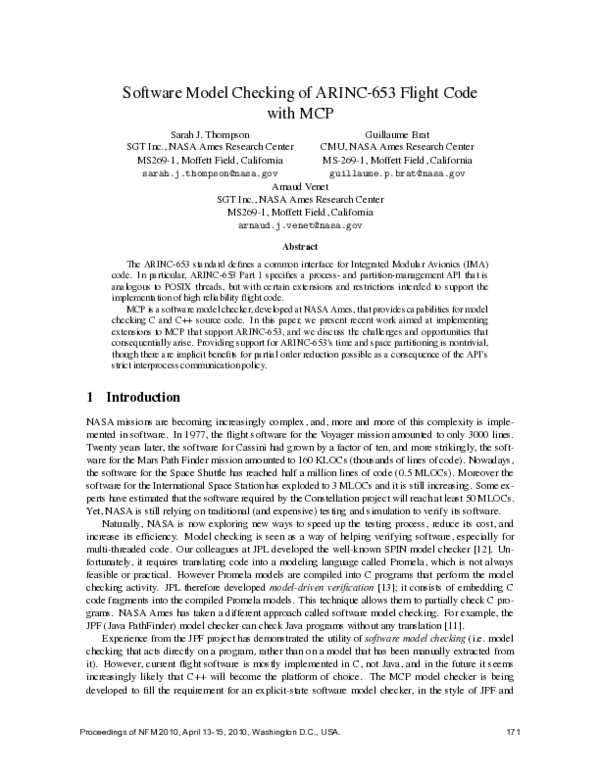 (PDF) Software Model Checking of ARINC-653 Flight Code with MCP