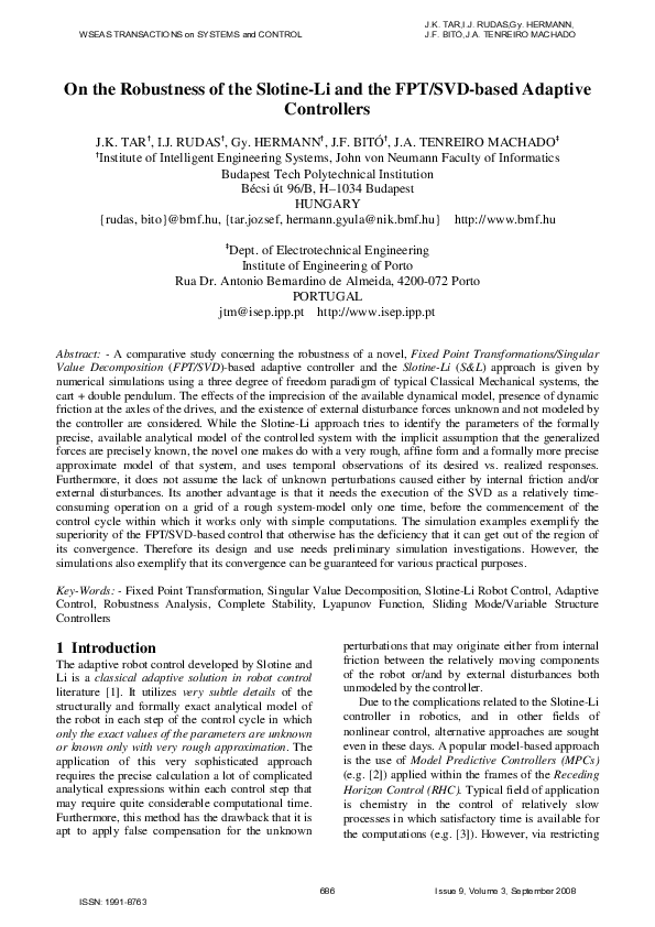 (PDF) On the Robustness of the Slotine-Li and the FPT/SVD-based ...
