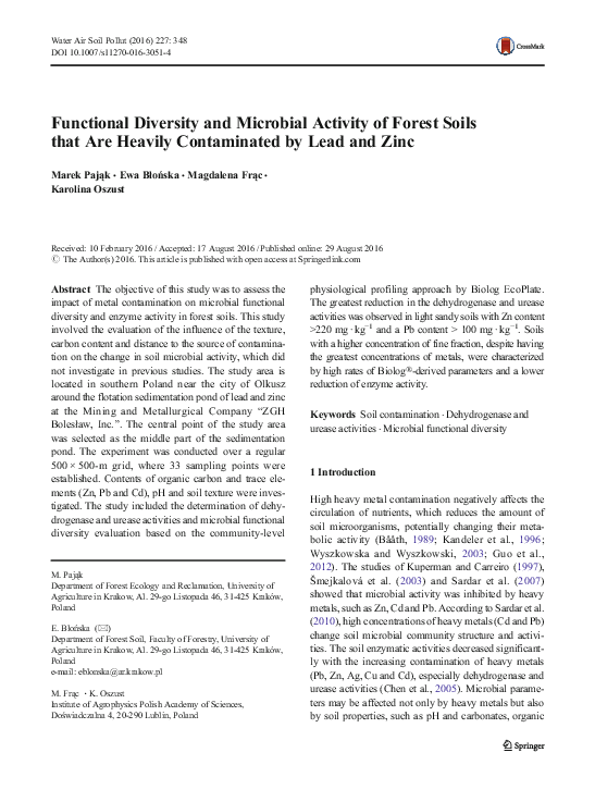 (PDF) Functional Diversity and Microbial Activity of Forest Soils that Are Heavily Contaminated ...