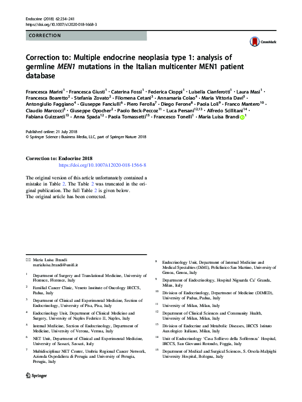 (PDF) Correction to: Multiple endocrine neoplasia type 1: analysis of ...