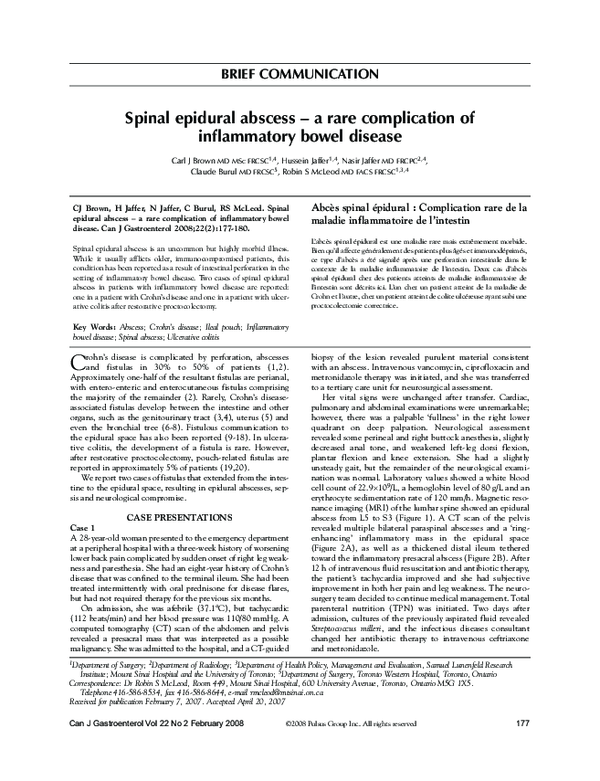 (PDF) Spinal Epidural Abscess – A Rare Complication of Inflammatory ...