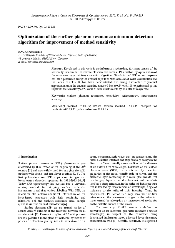Pdf Optimization Of The Surface Plasmon Resonance Minimum Detection Algorithm For Improvement