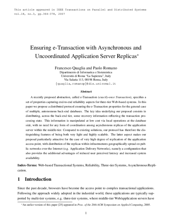 (PDF) Ensuring e-Transaction with Asynchronous and Uncoordinated ...