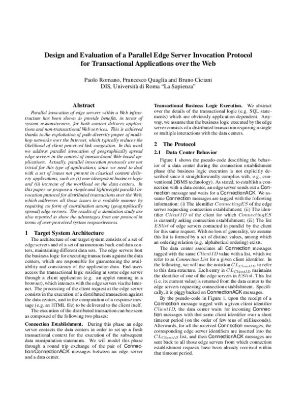 Pdf Design And Evaluation Of A Parallel Edge Server Invocation Protocol For Transactional