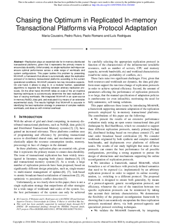 Pdf Chasing The Optimum In Replicated In Memory Transactional Platforms Via Protocol Adaptation