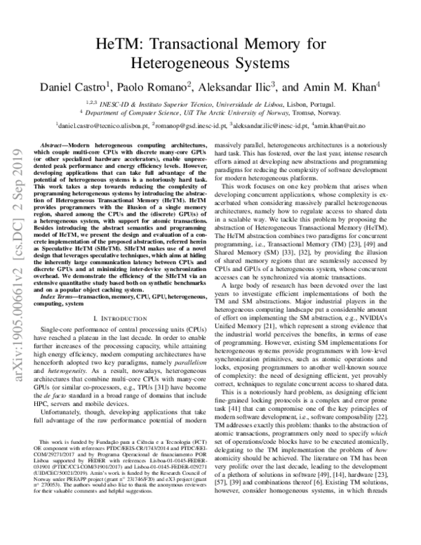 (PDF) HeTM: Transactional Memory for Heterogeneous Systems