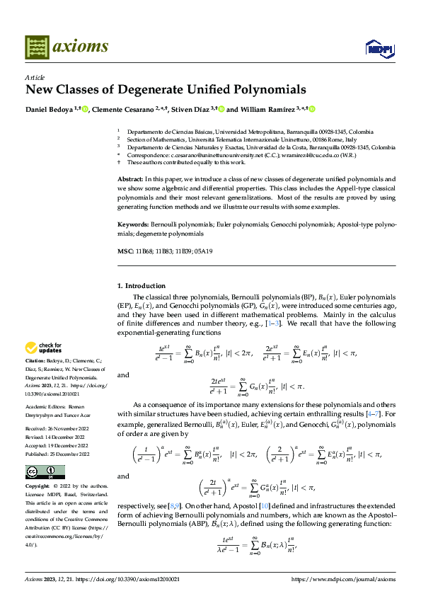 (PDF) New Classes of Degenerate Unified Polynomials