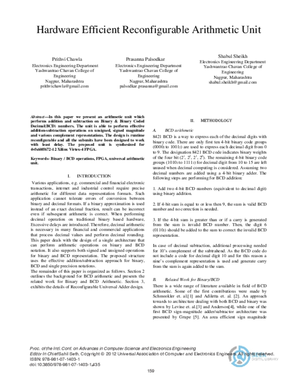 (PDF) Hardware Efficient Reconfigurable Arithmetic Unit