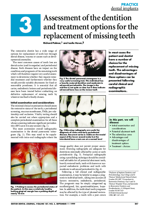 (PDF) Assessment of the dentition and treatment options for the ...