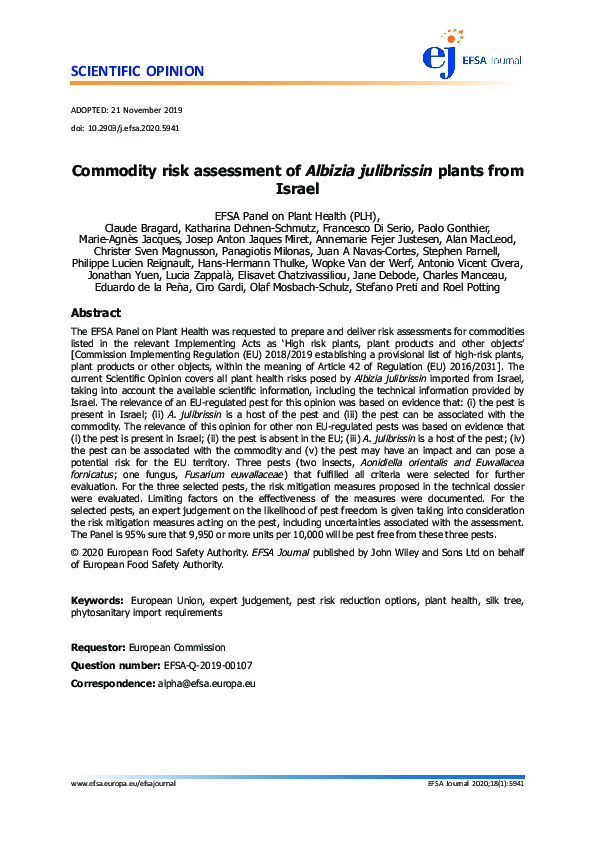 (PDF) Commodity risk assessment of Albizia julibrissin plants from Israel