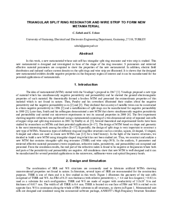 (PDF) Triangular split ring resonator and wire strip to form new ...