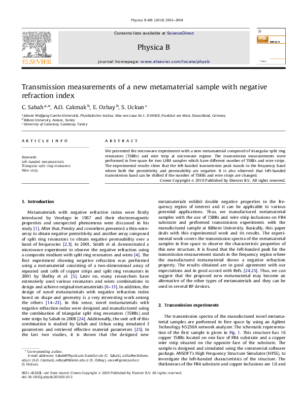 Pdf Transmission Measurements Of A New Metamaterial Sample With