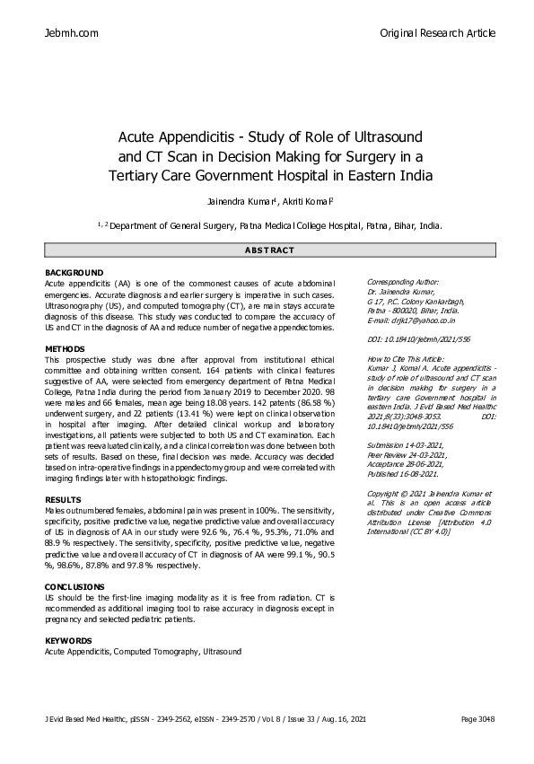 (PDF) Acute Appendicitis - Study of Role of Ultrasound and CT Scan in ...