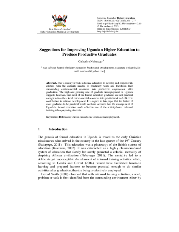 (PDF) Suggestions for Improving Ugandan Higher Education to Produce ...