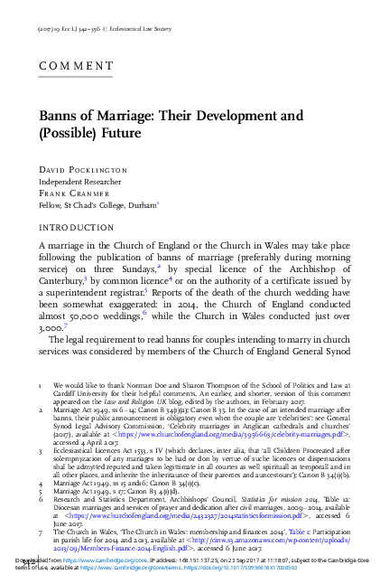 (PDF) Banns of Marriage: Their Development and (Possible) Future