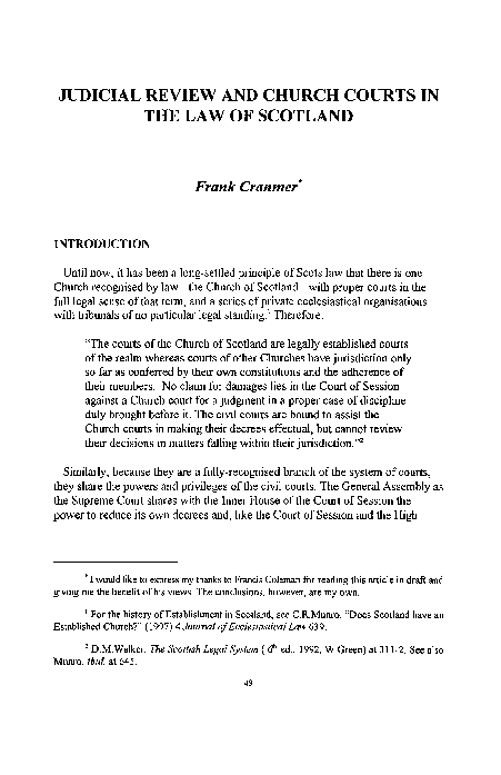 (PDF) Judicial Review and Church Courts in the Law of Scotland
