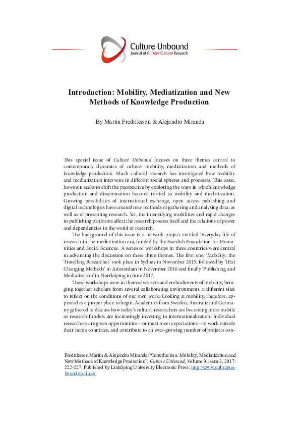 (PDF) Introduction: Mobility, Mediatization and New Methods of Knowledge Production | Alejandro ...