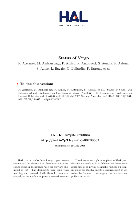 (PDF) Status of VIRGO