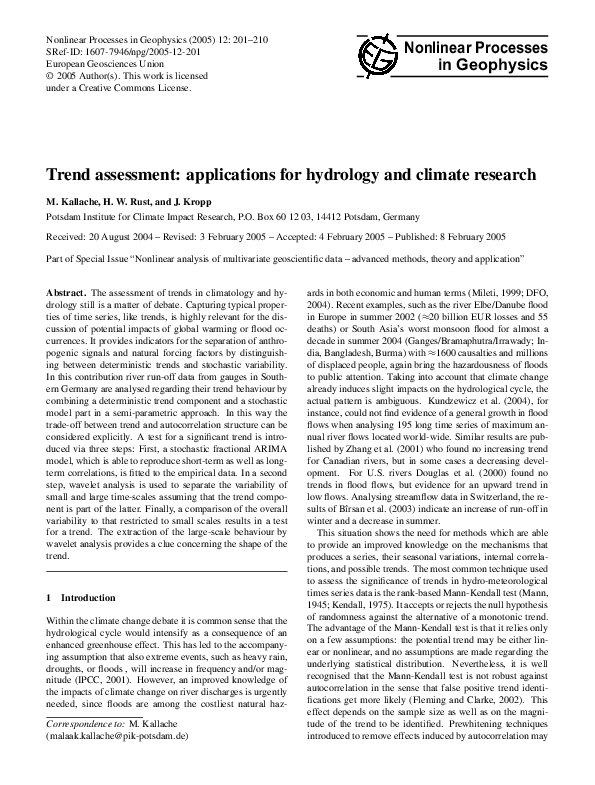 (PDF) Trend assessment: applications for hydrology and climate research