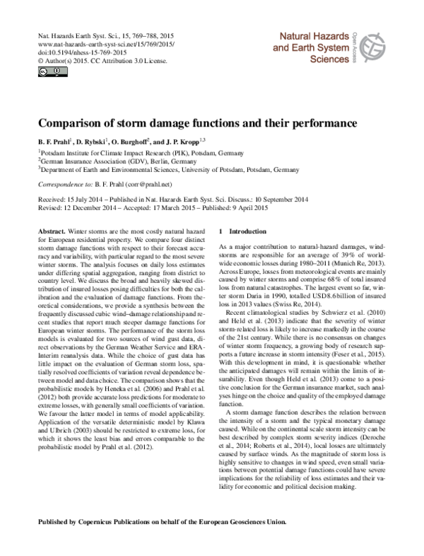 (PDF) Comparison of storm damage functions and their performance